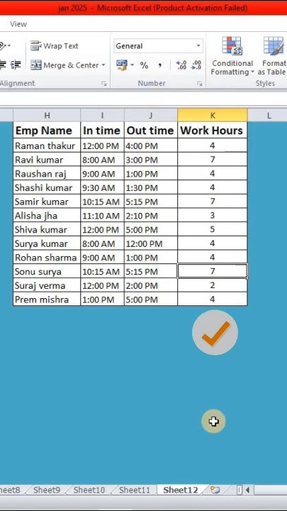 calculate work hours in excel 😊 #excel #exceltips #exceltricks #shorts #ytshorts - YouTube