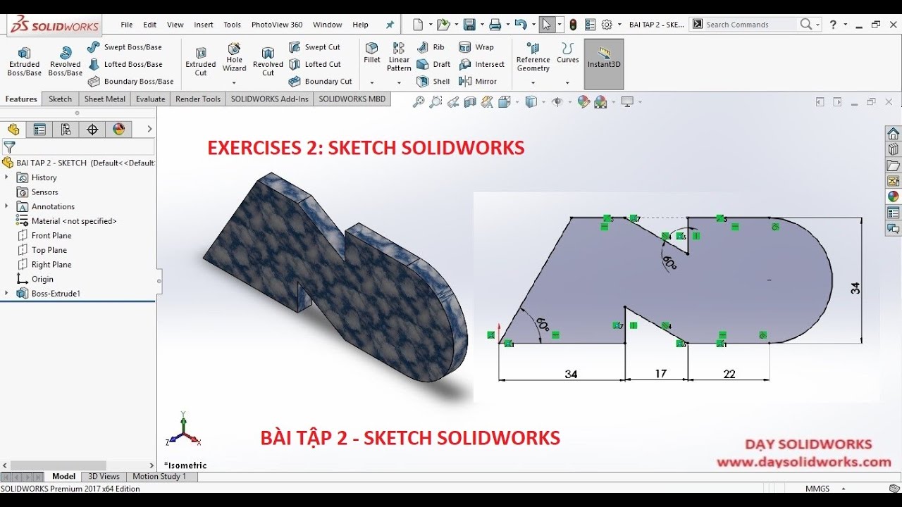 [DẠY SOLIDWORKS] BÀI TẬP 2 - SKETCH SOLIDWORKS - YouTube