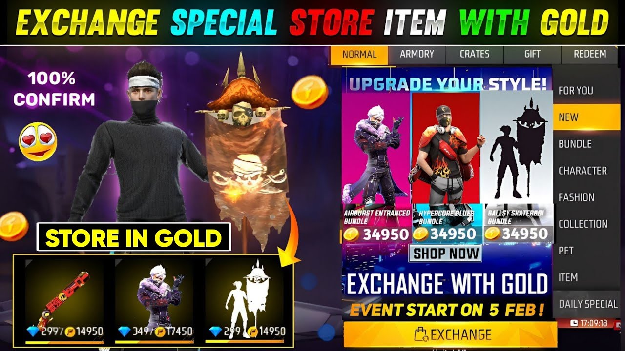 FF MAX 💎 EXCHANGE SPECIAL STORE IN GOLD || STORE ALL ITEMS IN GOLD ...