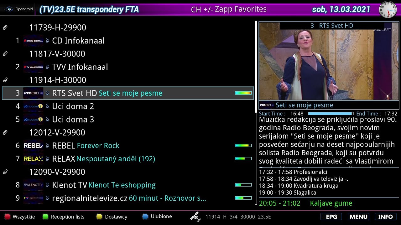 Zapping kanałów FTA - Astra 3B (RTS Svet, Uci doma, Rebel, Relax, Ocko ...