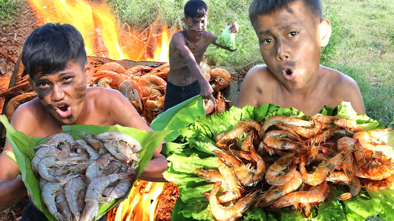 Primitive Technology: Making Grill Shrimp Recipe on the Rock | Openfire ...