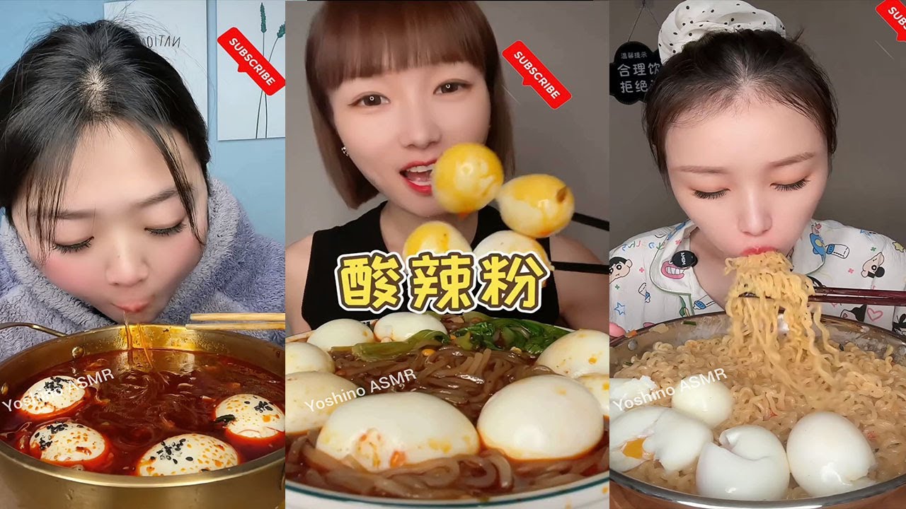 Smokey Noodle Eating Show Boiled Noodles With Spicy Sauce, Fried Eggs ...