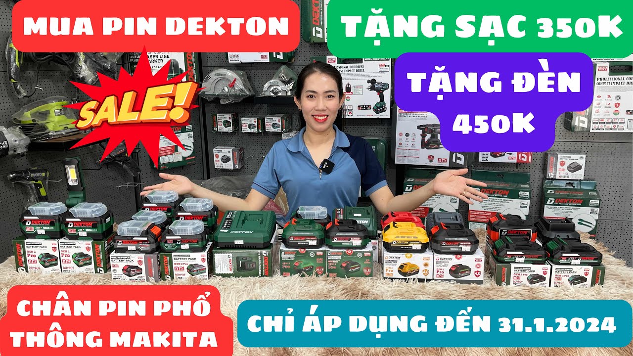 🔴🔴SALE pin Dekton 👉Tặng SẠC 350K, ĐÈN 450K chân pin phổ thông Makita ...