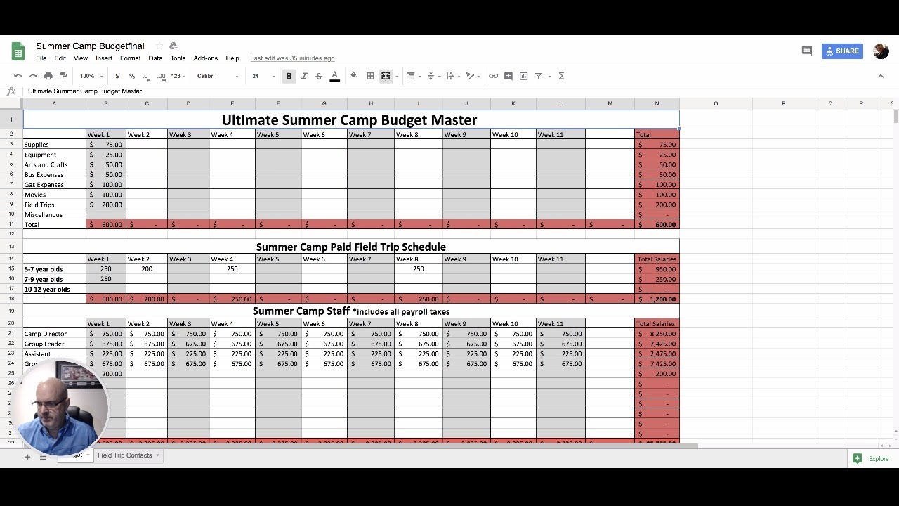 Summer Camp Budgetfinal - Google Sheets - YouTube