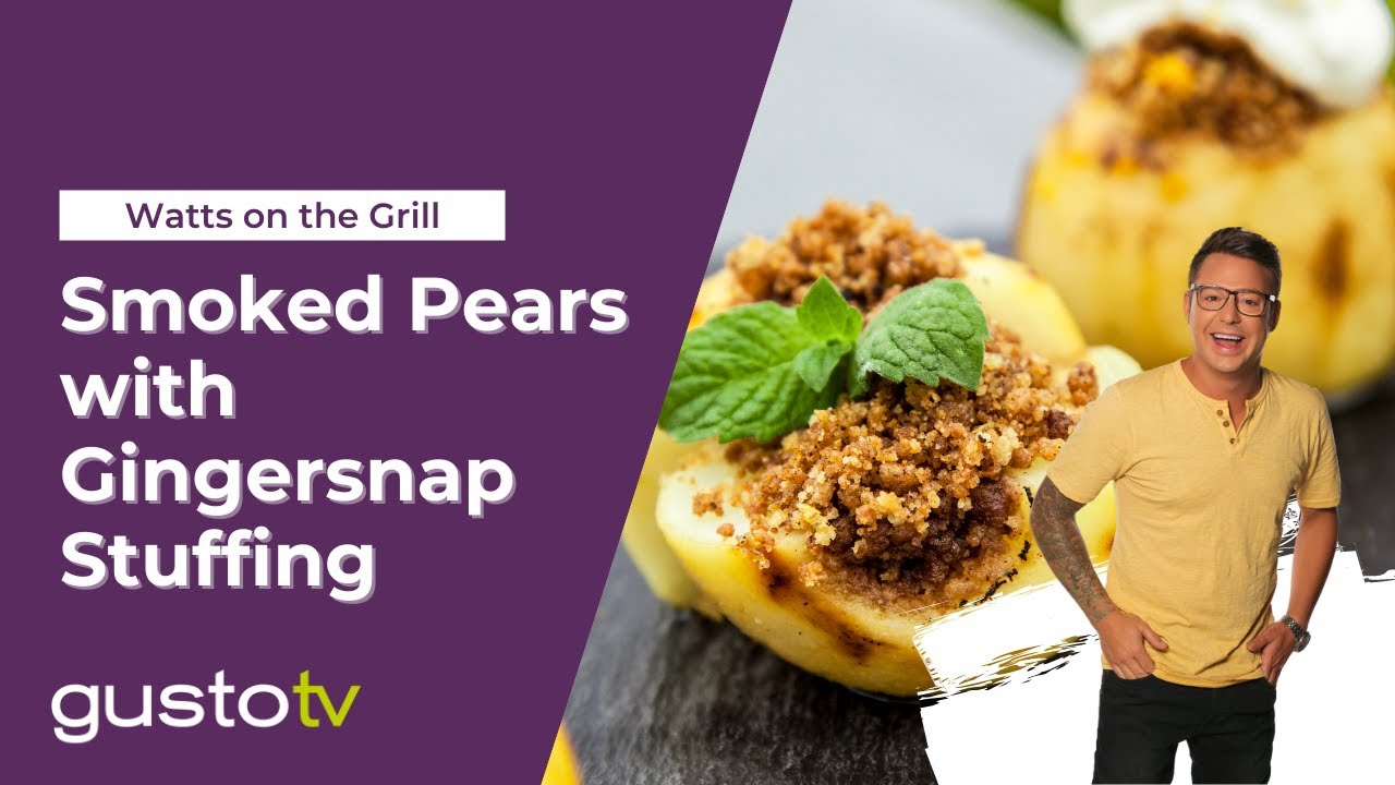Smoked Pears with Gingersnap Stuffing | Watts on the Grill - YouTube