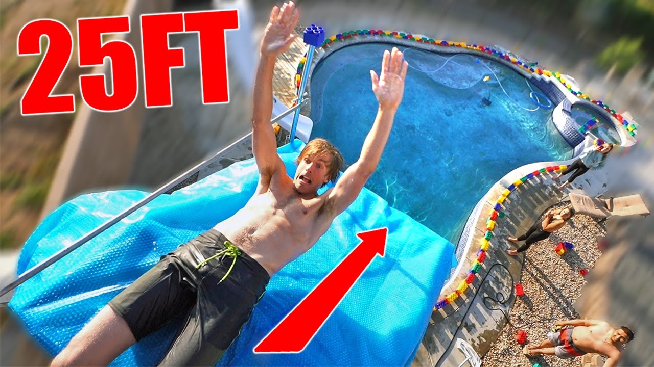 Slip N Slide off 25FT TOWER in LEGO POOL! - YouTube