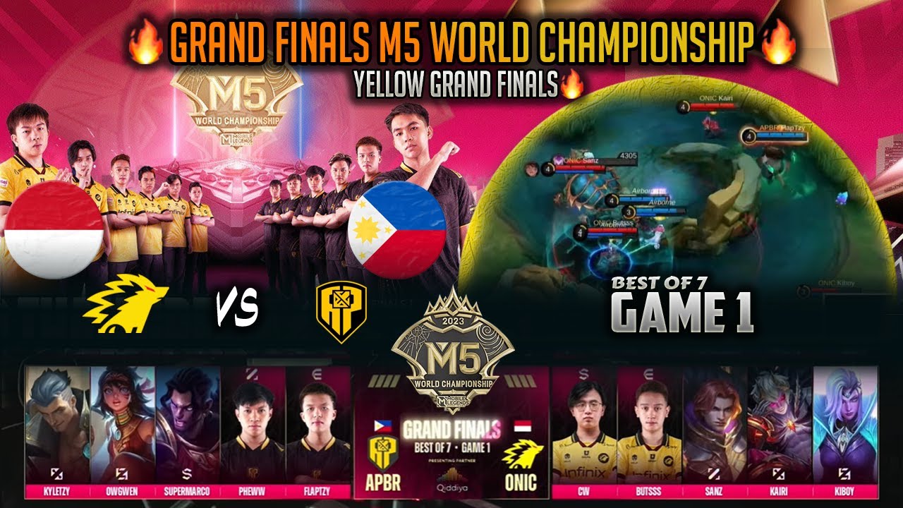 FIRST GAME GRAND FINALS M5 🔥 ONIC ID VS AP BREN GAME 1 M5 WORLD ...