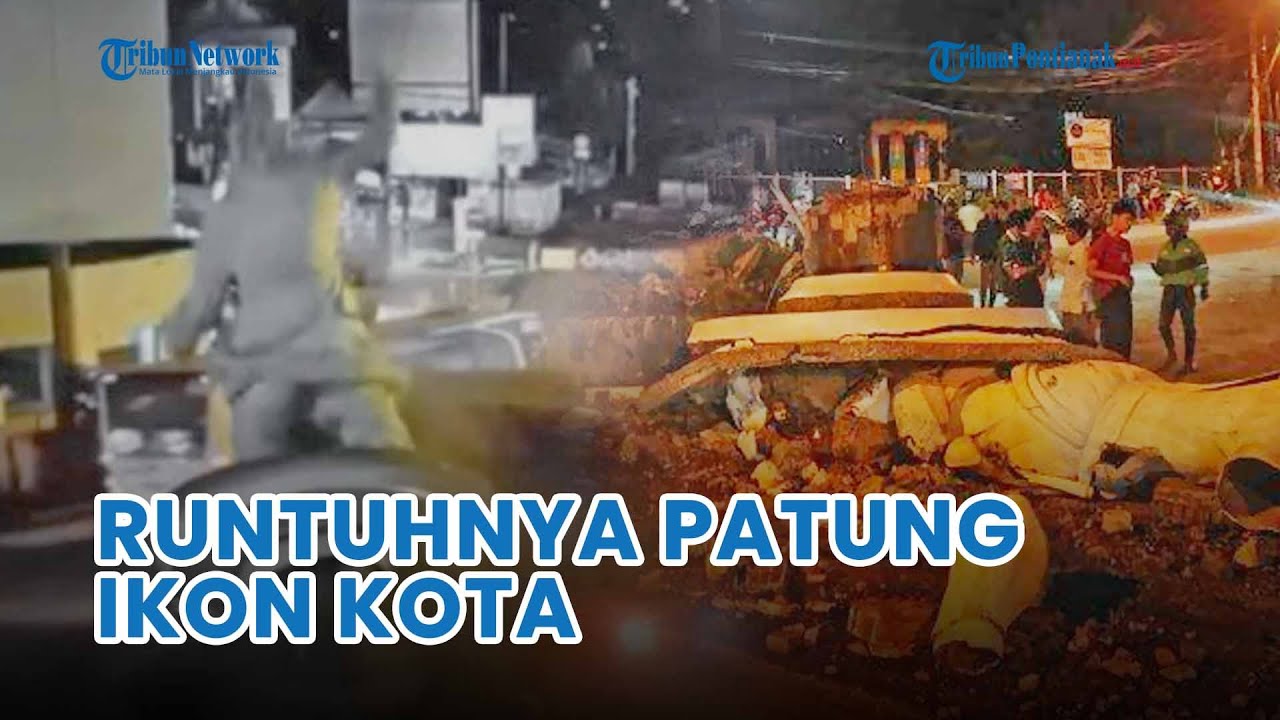 Detik-detik Runtuhnya Ikon Kota Purwakarta Patung Bima Roboh Tertabrak ...