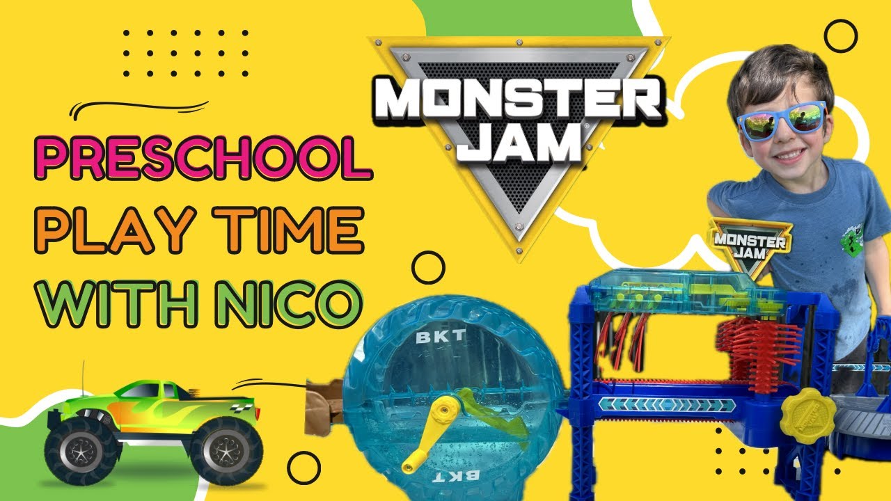 Messy Fun with Monster Jam Truck Wash Play Set - Preschool Play Time ...