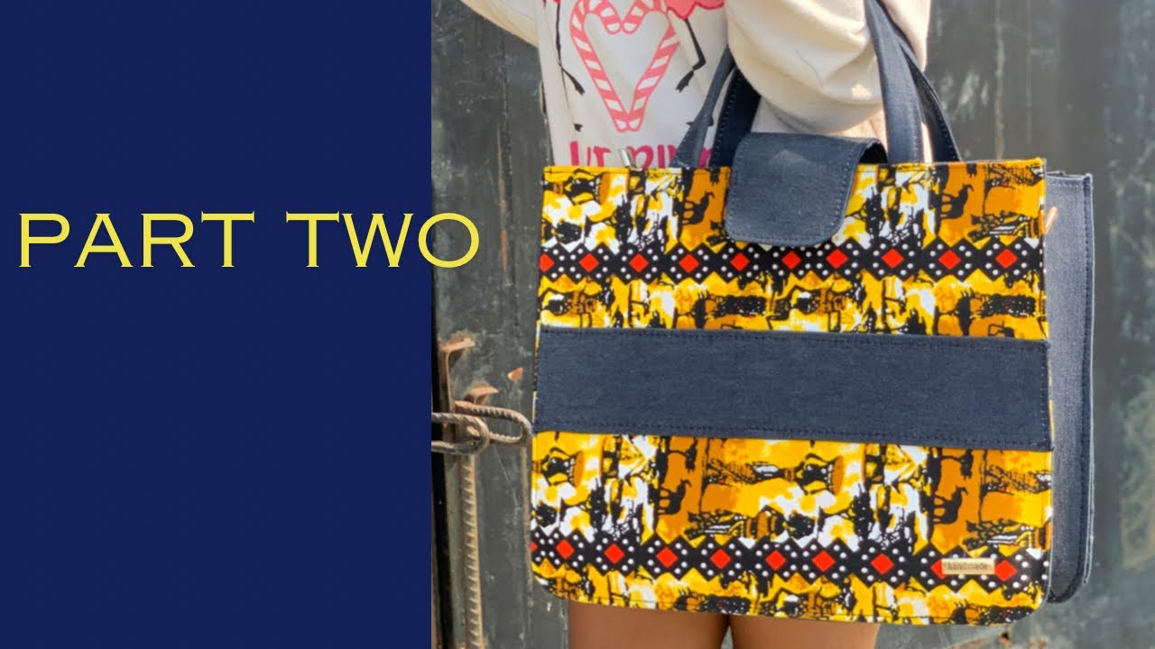 MAKING A STRUCTURED ANKARA BAG MIXED DENIM BAG | LEATHER BAG PART2 ...