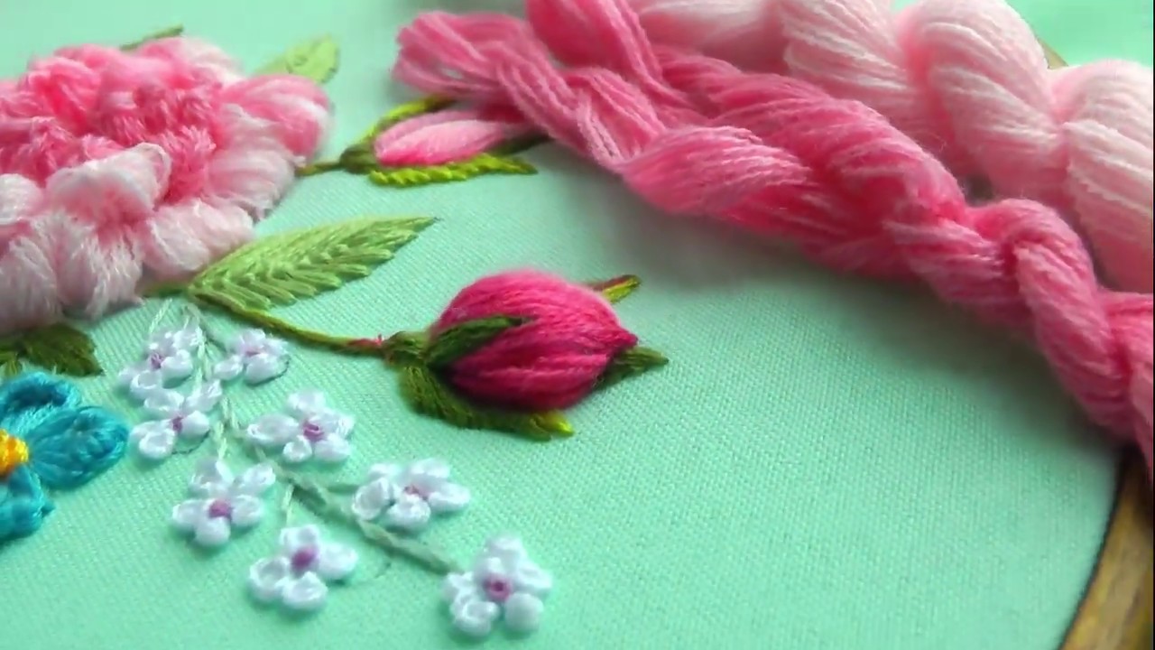 Flower Peony bud | satin stitch | Dimensional embroidery - YouTube