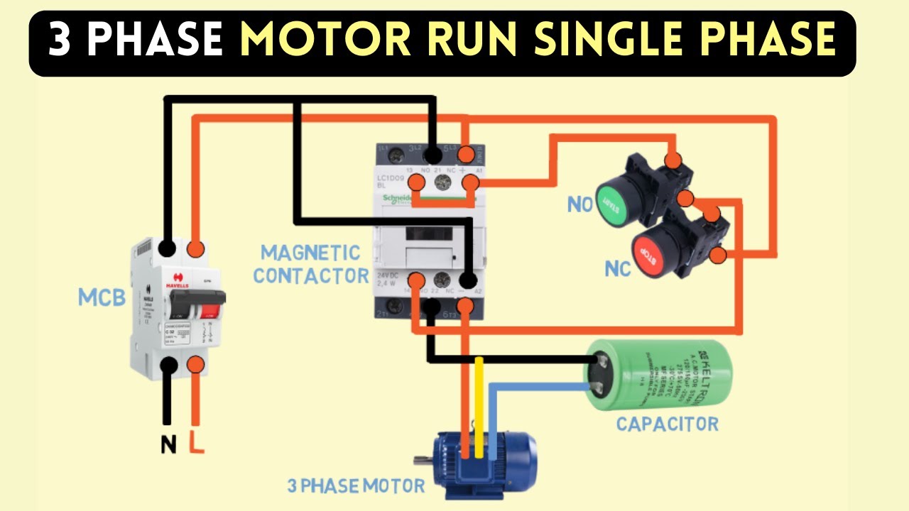 Three phase motor to single phase supply || Azan electrical wiring ...