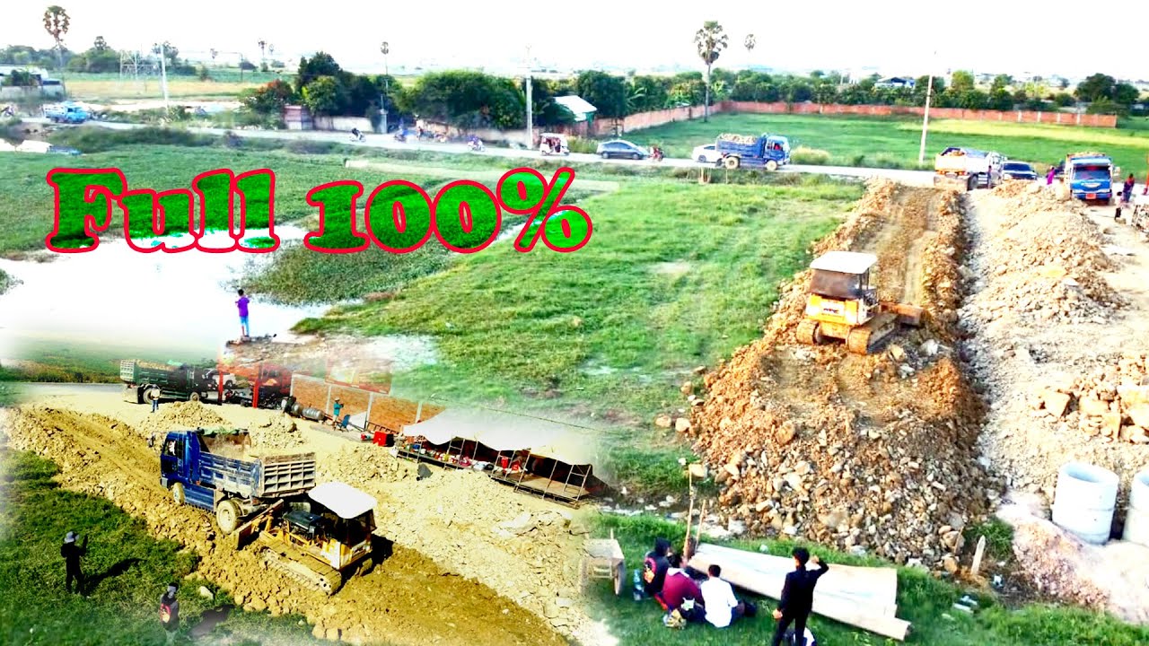 Start new project !! Dump Truck & Bulldozer Mini Pushes Land Into Paddy ...