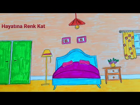 Kolay Oda Çizimi-Yatak Odası Çizimi 🌼🌺