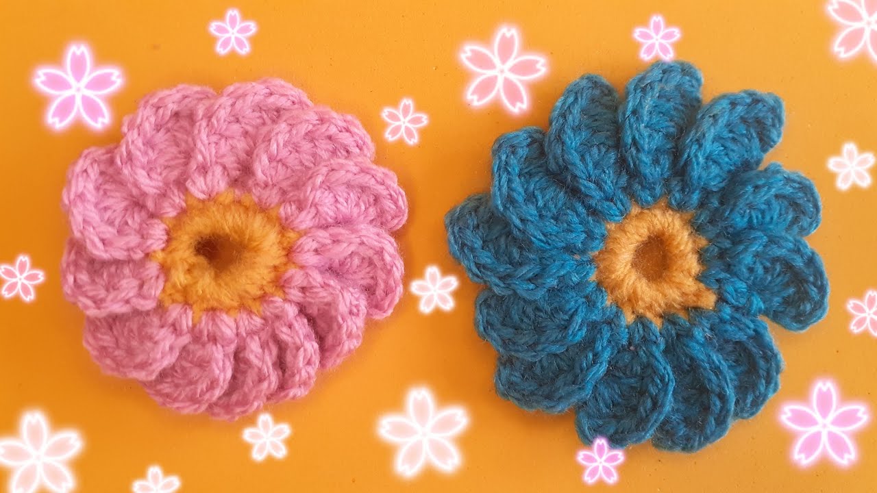 Multipetal Crochet Floral Motifs 🌸 3d crochet flower multi petal 🌺 ...