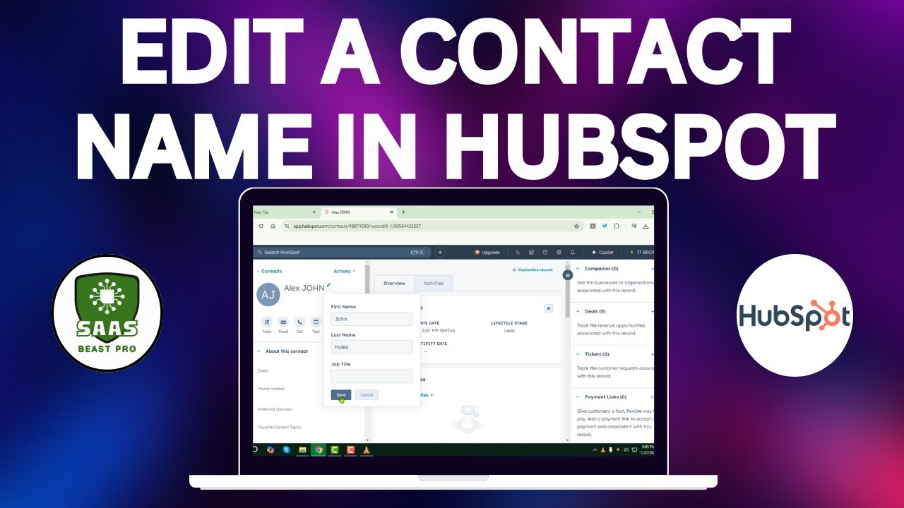 How to Edit a Contact Name in HubSpot - For Beginners [2025] - YouTube