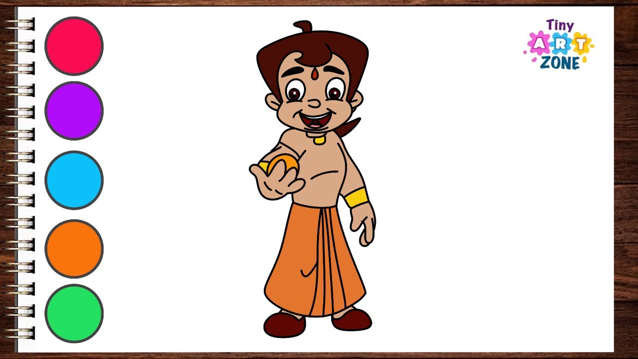 How to Draw Chota Bheem Cartoon Easy for Kids | Tiny Art Zone - YouTube