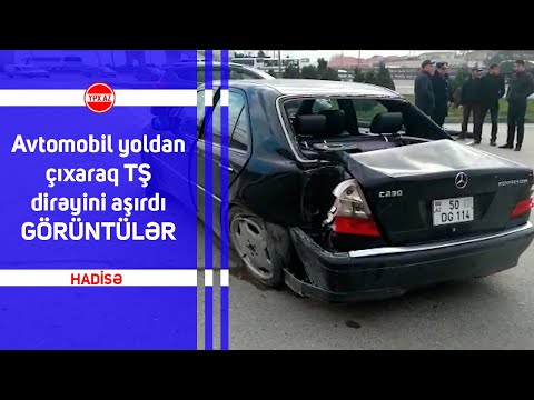 Avtomobil yoldan çıxaraq TŞ dirəyini aşırdı - GÖRÜNTÜLƏR