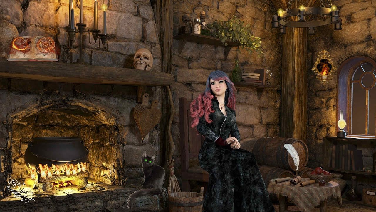 THE WITCHES CABIN [Spooky Halloween Ambience & Relaxing Crackling ...