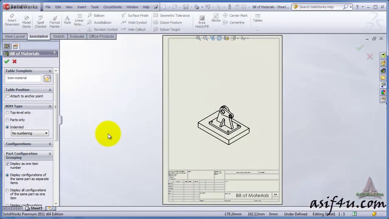 Solidworks Drawing Essential 21 Bill of Materials - YouTube