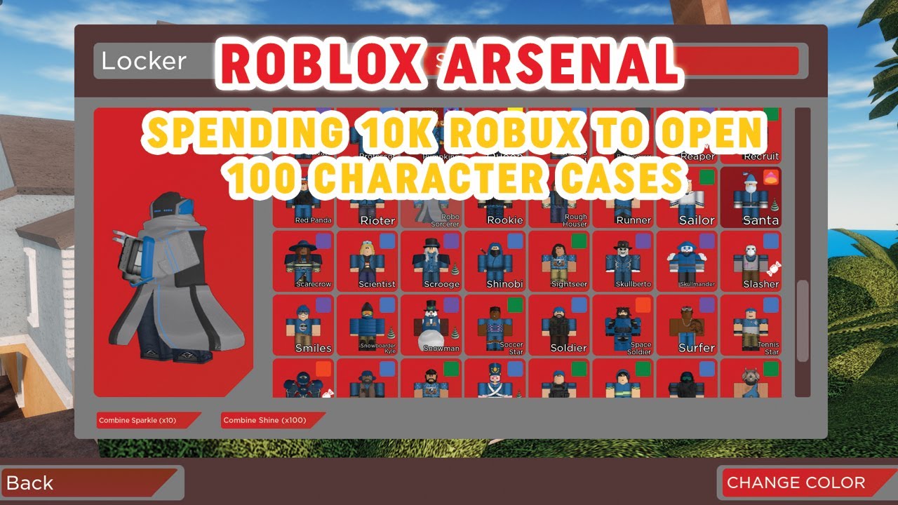 💸 ROBLOX ARSENAL 💸 SPENDING 10K ROBUX TO OPEN 100 CHARACTER CASES. RARE ...