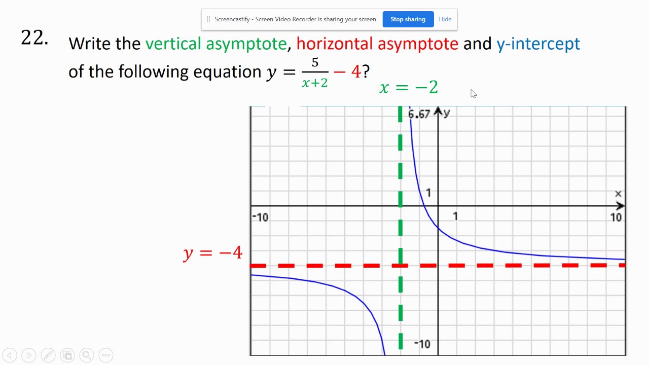 ST 22 Rational Equation Asymptotes and Intercept - YouTube