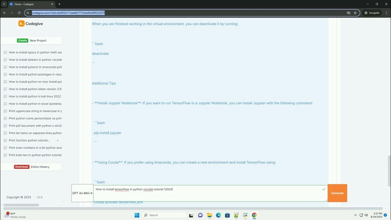 How to install tensorflow in python vscode tutorial 2024 - YouTube