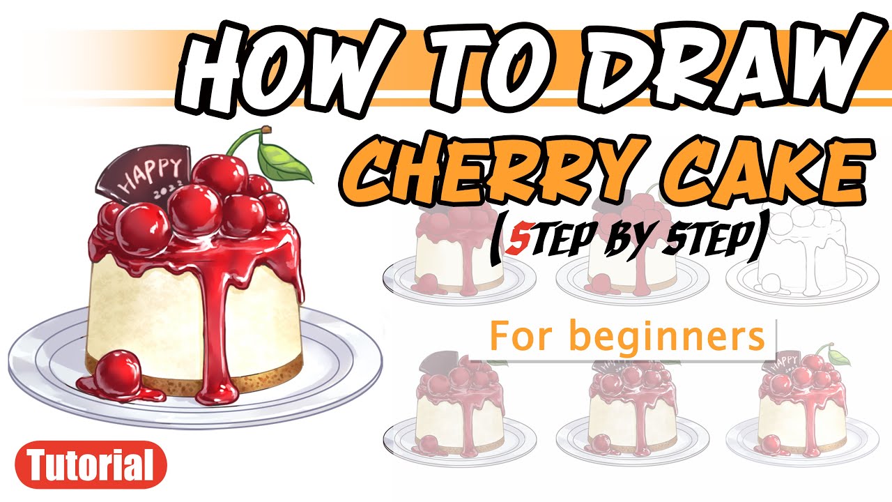 DRAW a Delicious Cherry Cake in Minutes!🎨How to draw a cherry cake step ...