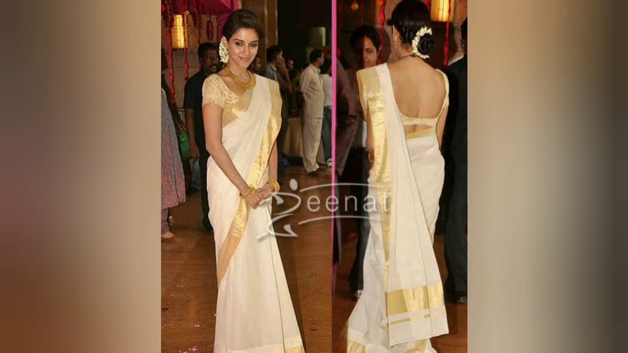 Modern looks with Kerala saree for college programs - YouTube