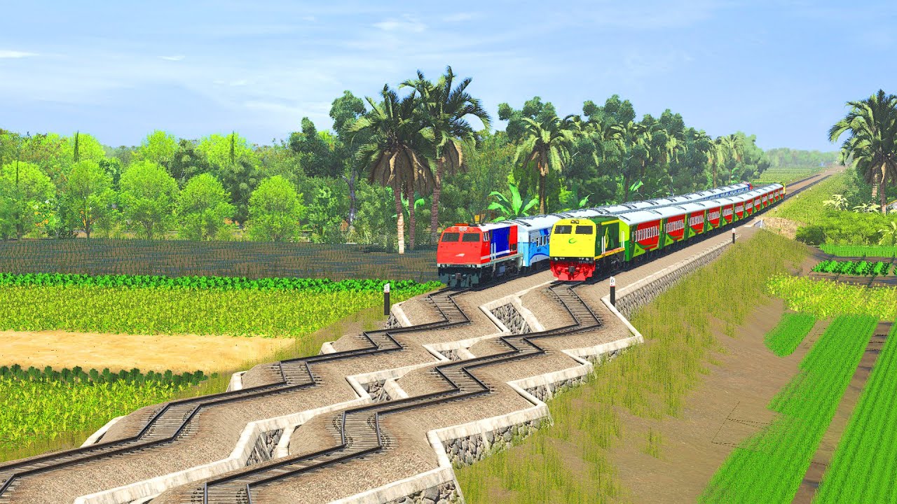 4 TRANSPORTING PASSENGER & FREIGHT OIL TRAINS CROSSING ON RISKY ZIGZAG RAILROAD TRACK #47 - YouTube