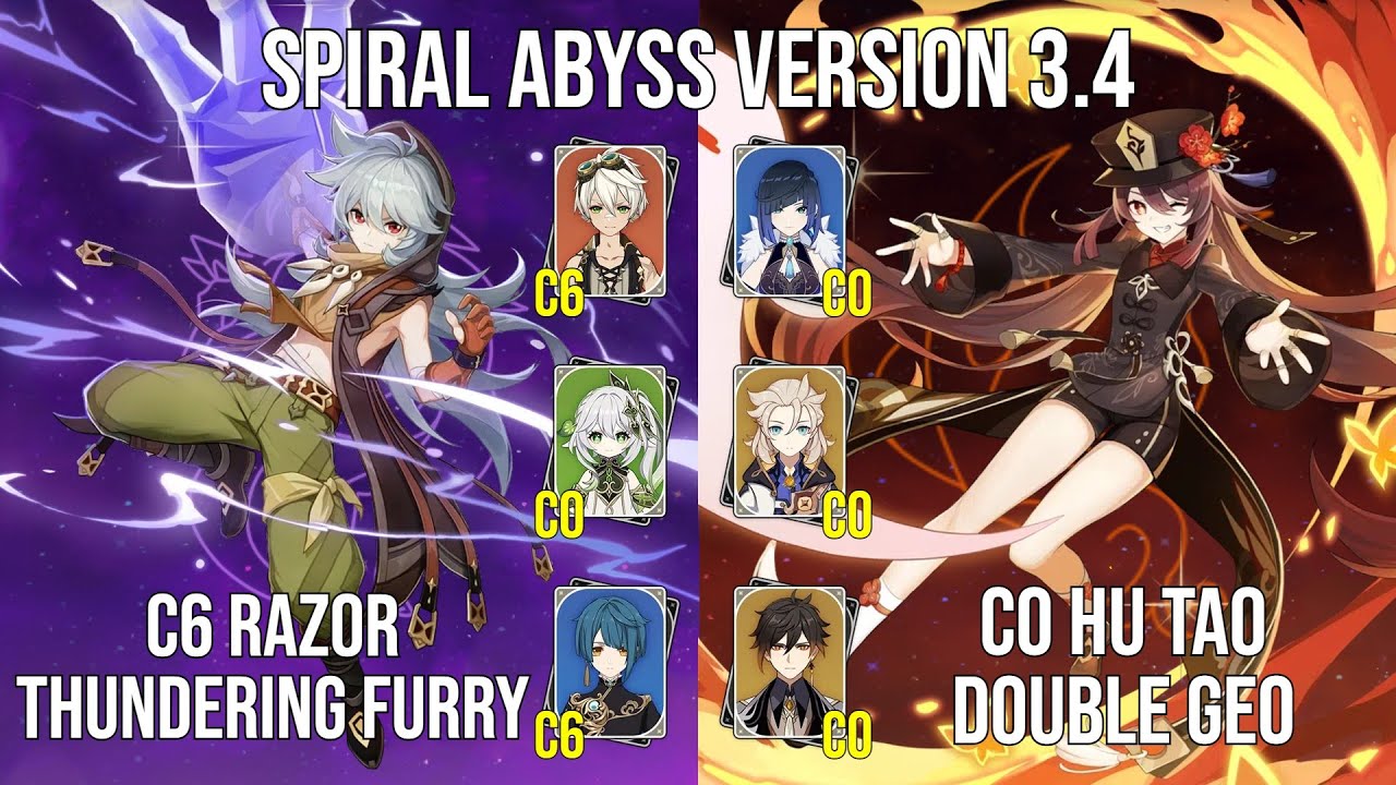 C6 Razor Thundering Furry - C0 Hu Tao Double Geo | 3.4 Spiral Abyss ...