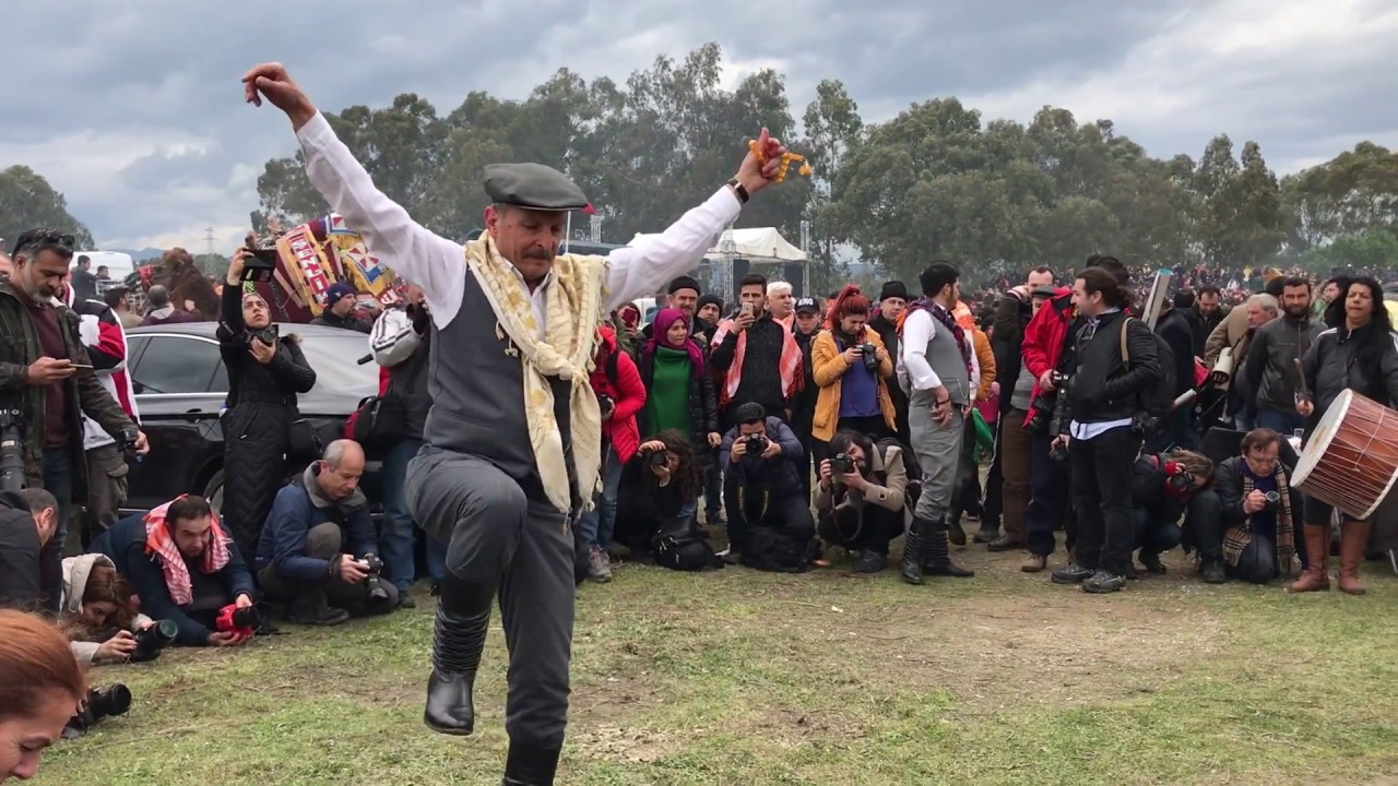 single dancer of Turkish is folk dancing at the out door with folk ...