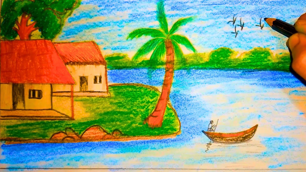 Simple rules for drawing village scenes for Beginners || Village ...