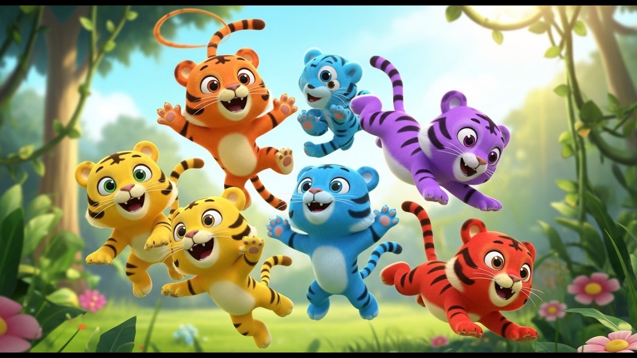 Five Little Tigers Leap Leap Leap | Wild Animal Songs & Action Rhymes ...