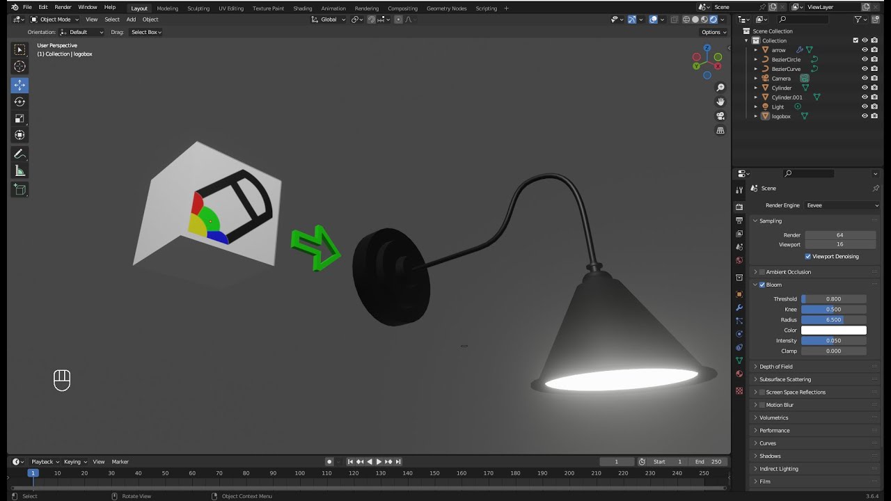Blender Animate 3d : Model EP-86 : Wall lamp : โคมไฟผนัง - YouTube