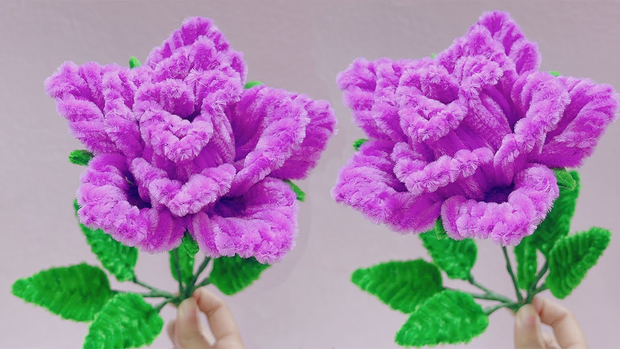 DIY Violet Rose Flower with Pipe Cleaner - Pipe Cleaner Flower Craft ...