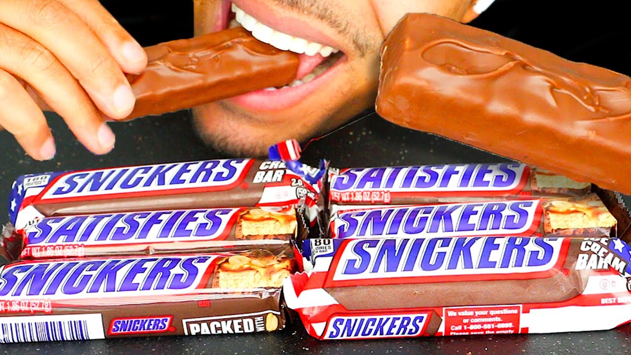 ASMR SNICKERS BARS MUKBANG ICE CREAM CHOCOLATE EATING NO TALKING CANDY ...