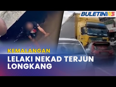 BERGESEL & LANGGAR KENDERAAN | Dikejar Orang Ramai, Pemandu Nekad Terjun Longkang