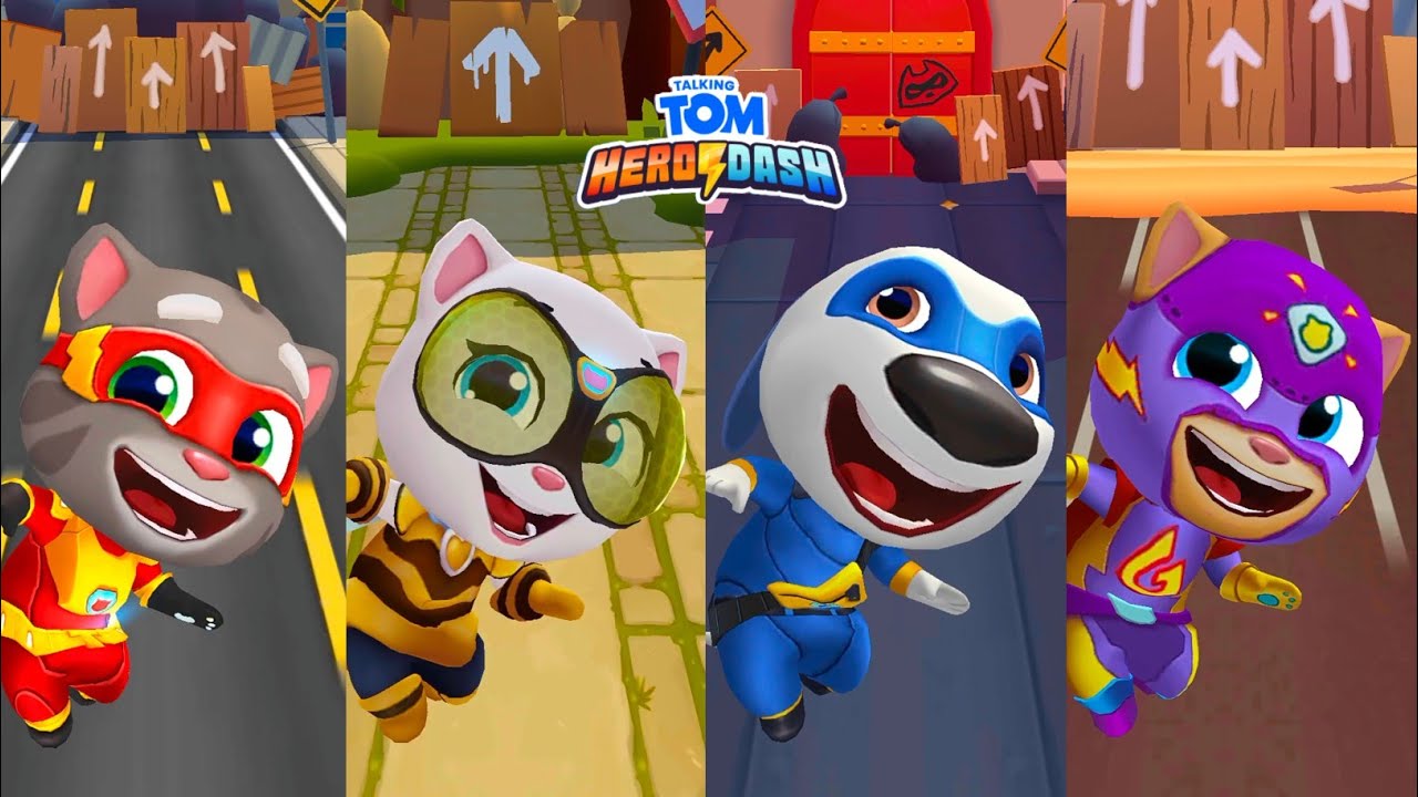 Talking Tom Hero Dash Super Tom vs Queen Bee Angela vs Super Hank vs ...