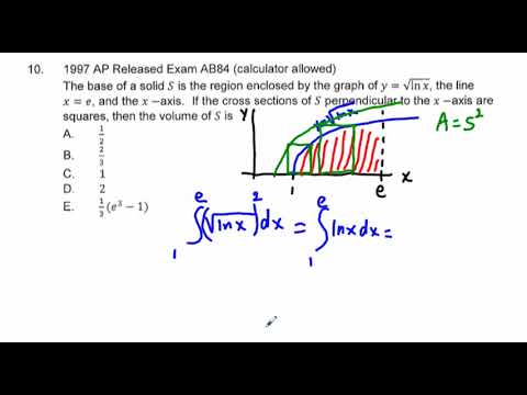 AB Calculus 1997 AP Released Exam AB84 Calculator Allowed Find Volume ...