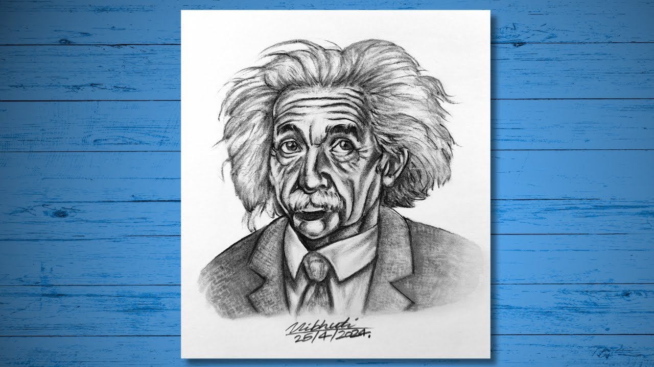 How To Draw Albert Einstein Portrait | Charcoal Pencil ️ Drawing | Easy ...