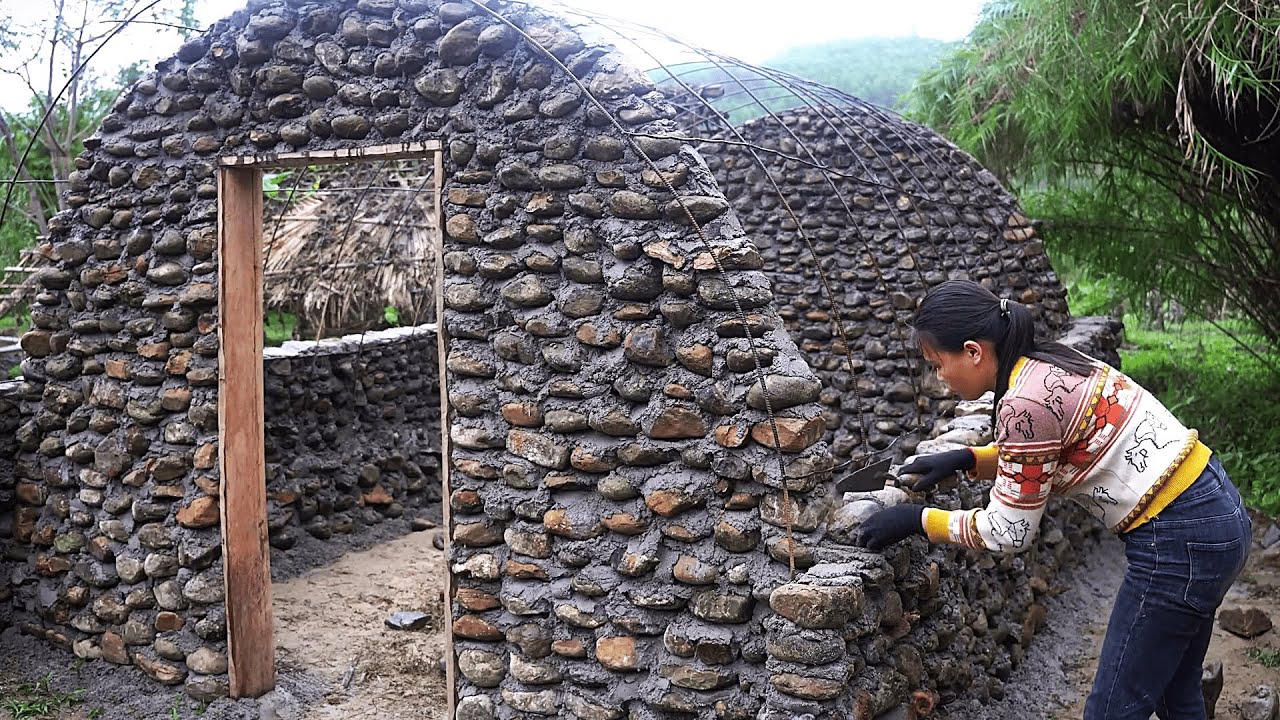 Girl Builds Log Cabin Stone House in 30 Days | Start to Finish ...