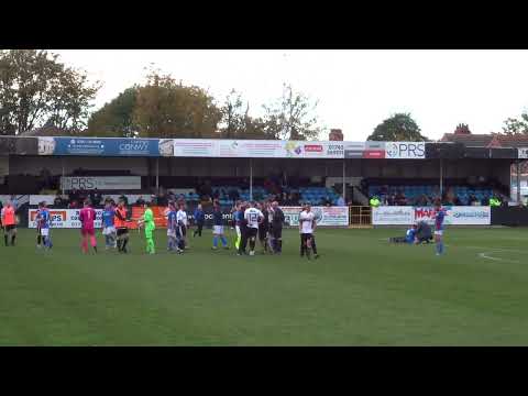 Huge player brawl at Welsh football soccer game Rhyl (1) v Bangor (2) Belle Vue Cymru/Wales 22.10.22