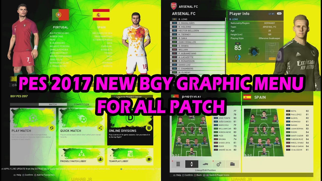 PES 2017 NEW BGY GRAPHICS MENU AND COMPATIBLE WITH ALL PATCH - YouTube