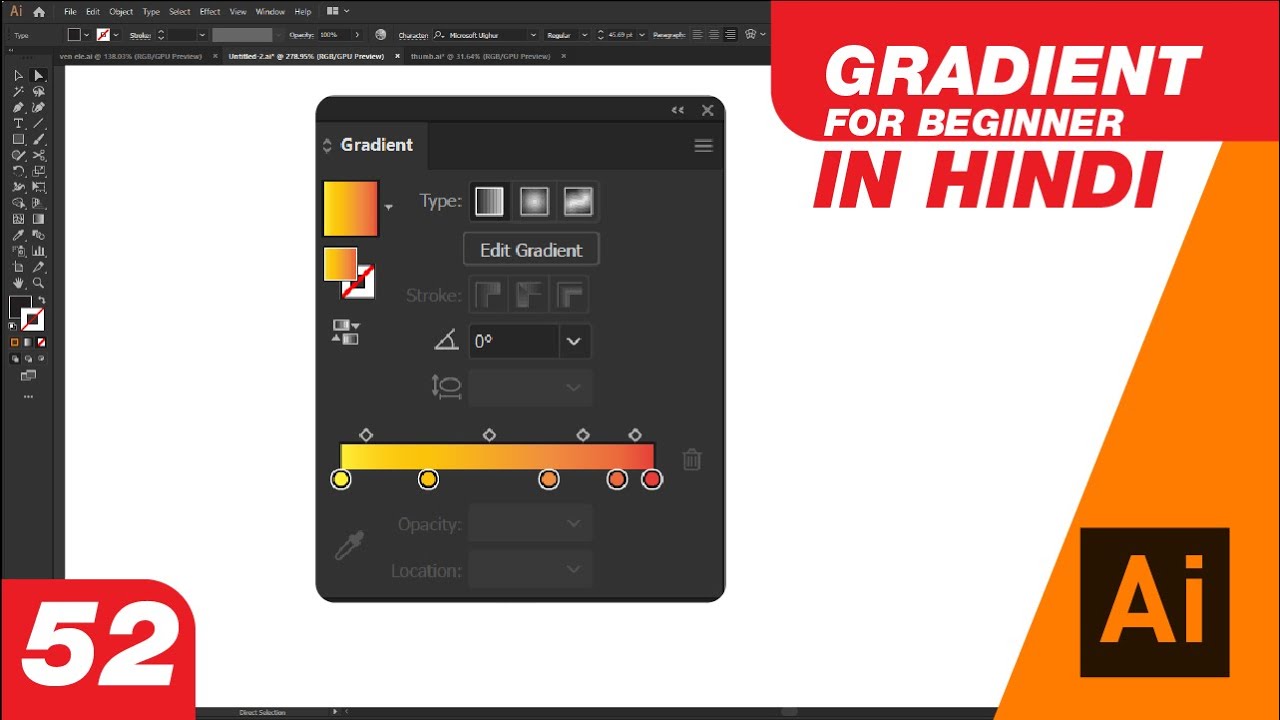 Gradient panel in Illustrator | Adobe illustrator Tutorial in Hindi Short Lesson - 52 - YouTube