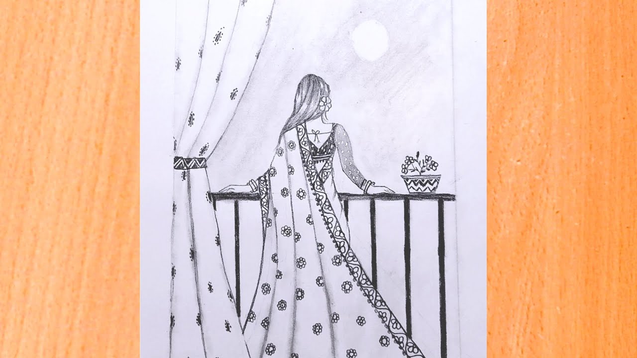 How to draw a traditional Girl with saree | Saree Drawing | Easy ...