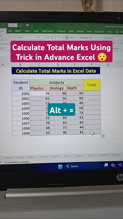 Calculate Total Marks of Students Excel Data Sheets in Ms Excel 😯#excel #exceltips #vlookup ...