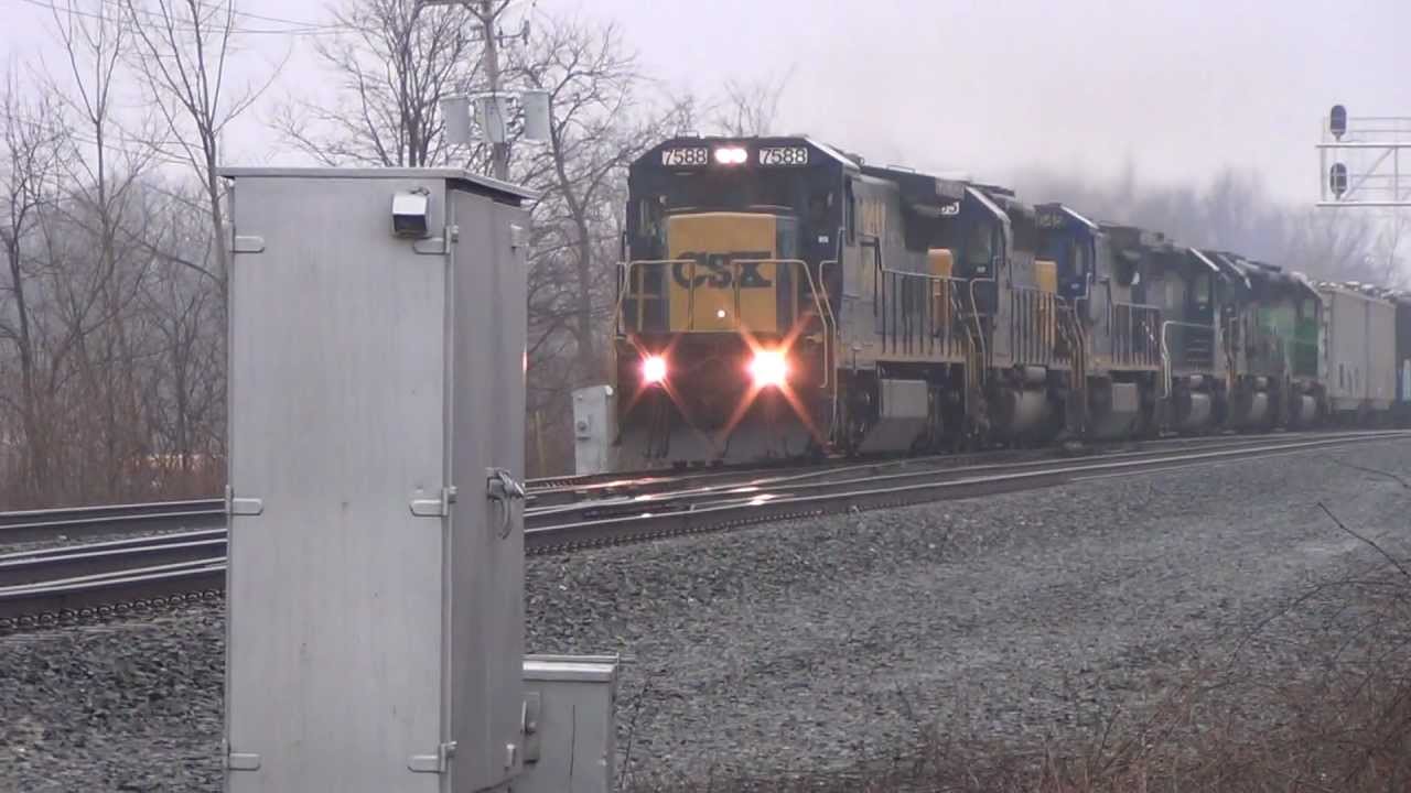 CSX 6 Engines W Blue HLCX + Green HLCX Leasers Train 1/26/12 - YouTube