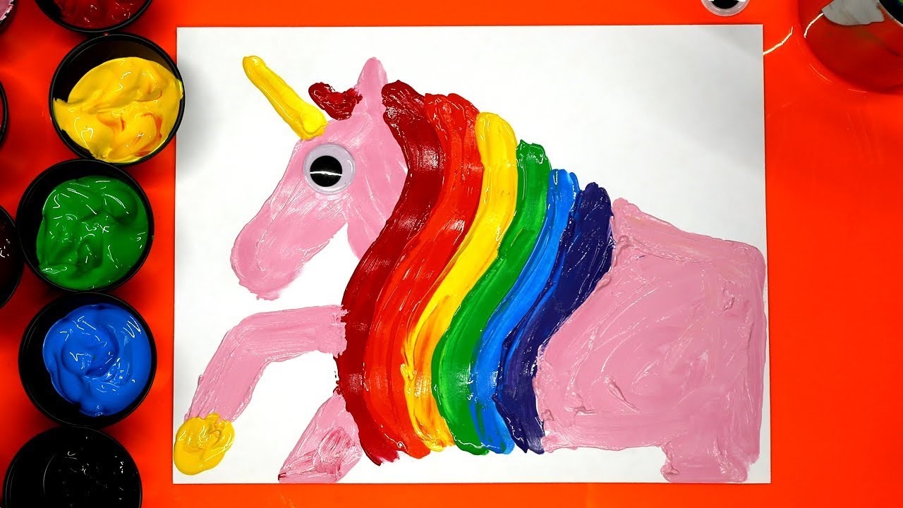 🦄 Finger Painting a Rainbow Unicorn | Acrylic Painting for Kids ...