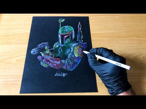 { ASMR }  Boba Fett Reel Time Sketch on Strathmore Artagain Black Pad | TIMELAFFS